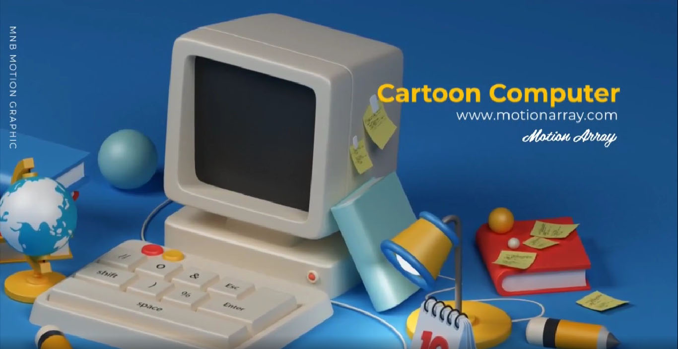 پروژه پریمیر نمایش لوگو کامپیوتر کارتونی Cartoon Computer Logo